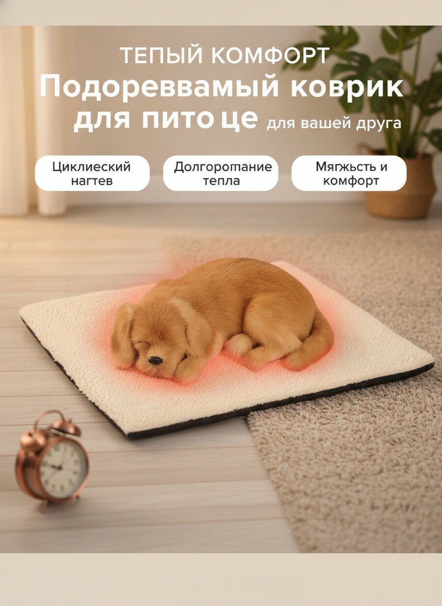 Самонагревающаяся подстилка для кошек и собак, бежевый альпака, 57x46 см, Теплая лежанка на зиму, Можно стирать