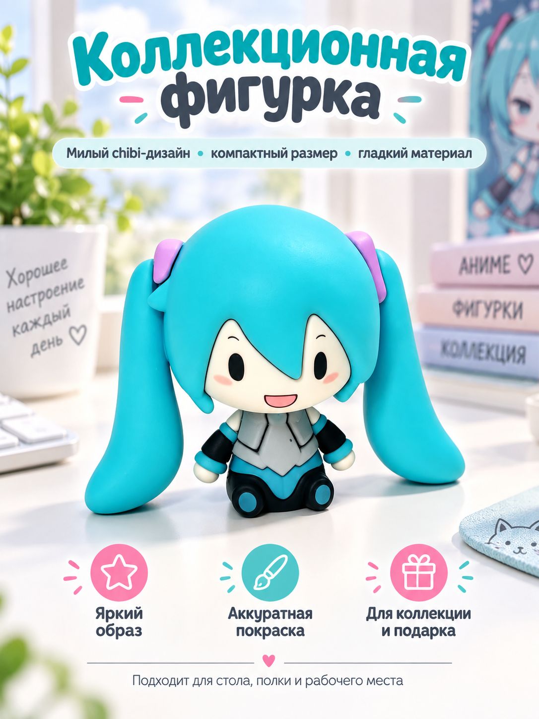 Аниме фигурка в стиле chibi, коллекционная статуэтка для стола, полки и декора