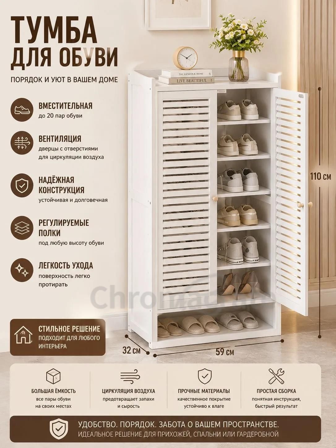 Обувница, 32х32х110 см