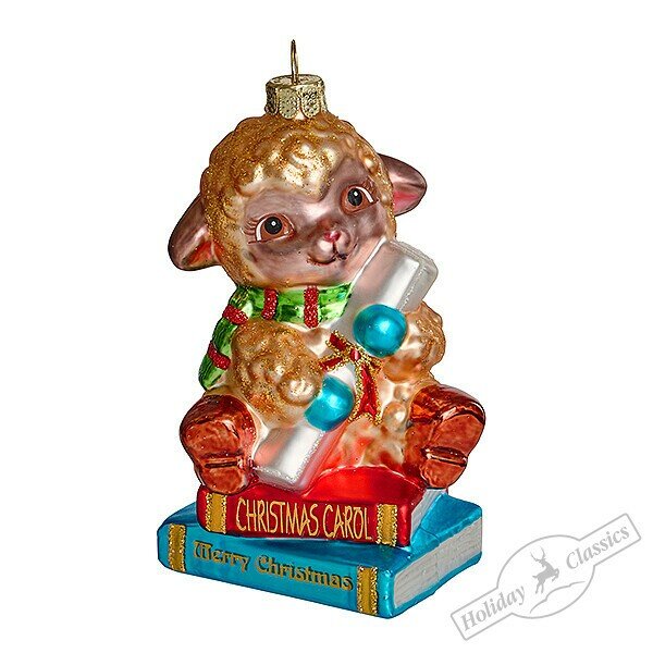 Елочная игрушка Овечка-знайка в зеленом шарфике, 11см