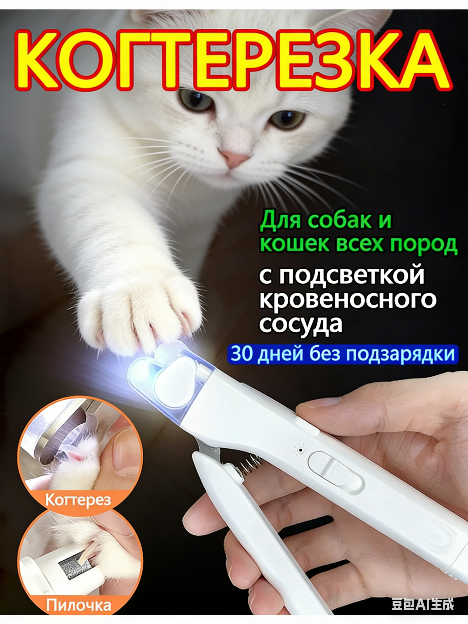 Когтерезка для кошек с ограничителем безопасная с подсветкой
