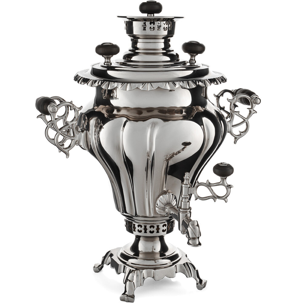 Самовар антикварный на дровах 6 литров формы «Ваза гранная», ТулПатронЗавод, серебристый