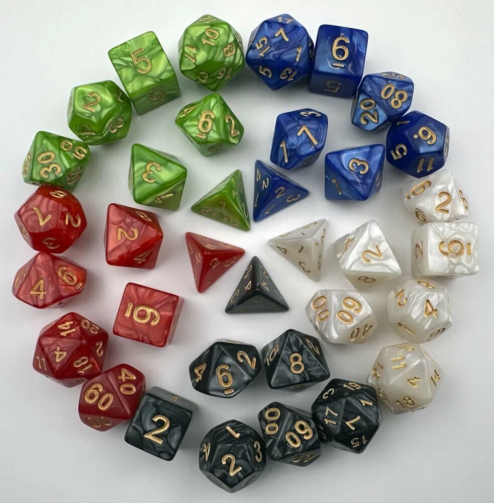 Кости игральные, дайсы, кубики для DnD (ДнД) 35 шт перламутровые