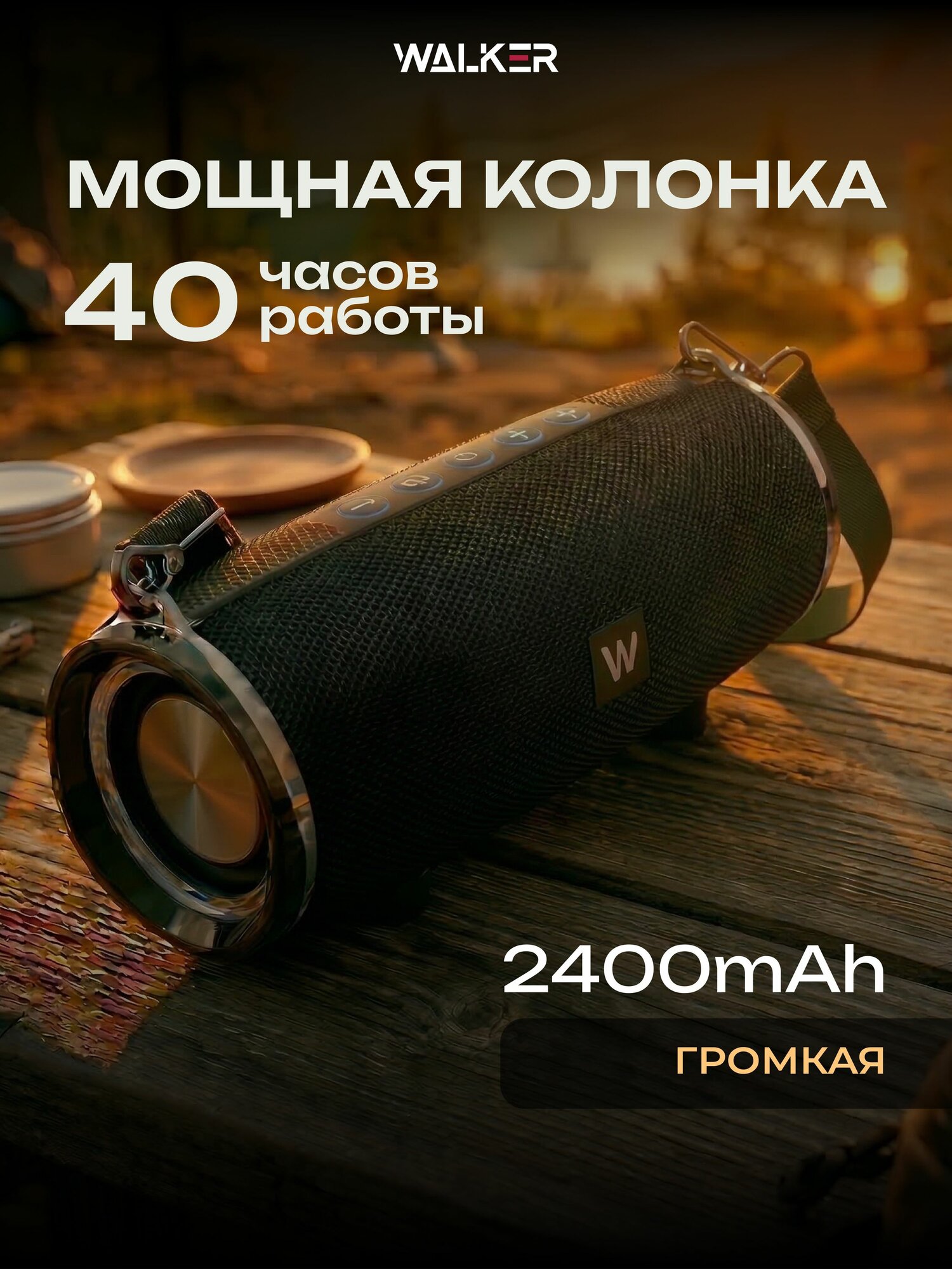 Колонка беспроводная Bluetooth (блютуз) музыкальная/портативная WALKER WSP-160 переносная с радиоприемником мощность 14Вт AUX/TF/USB, черная