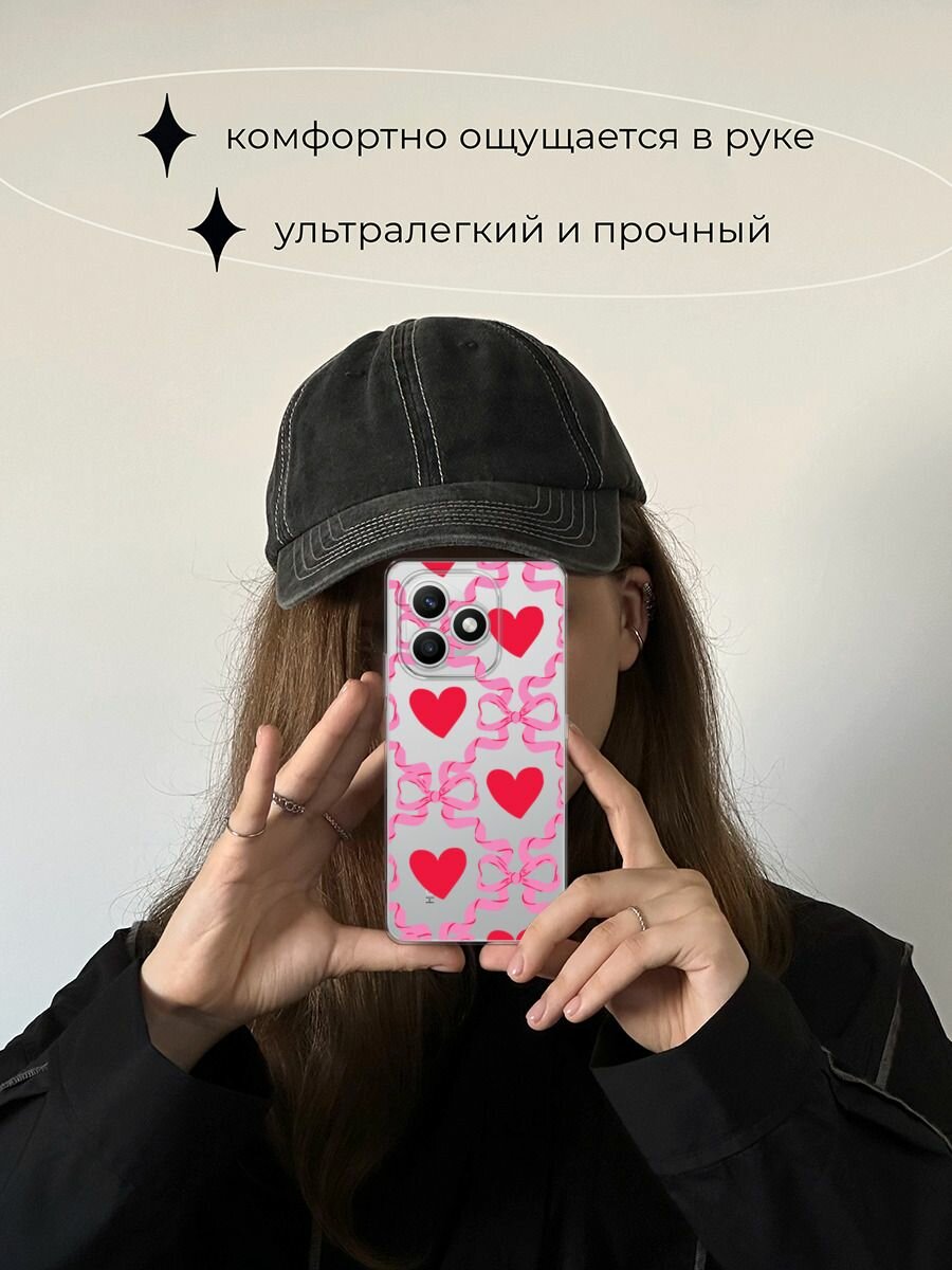 Чехол на Honor X8d / Хонор X8d с принтом Hearts and ribbons 2, прозрачный — фото 1