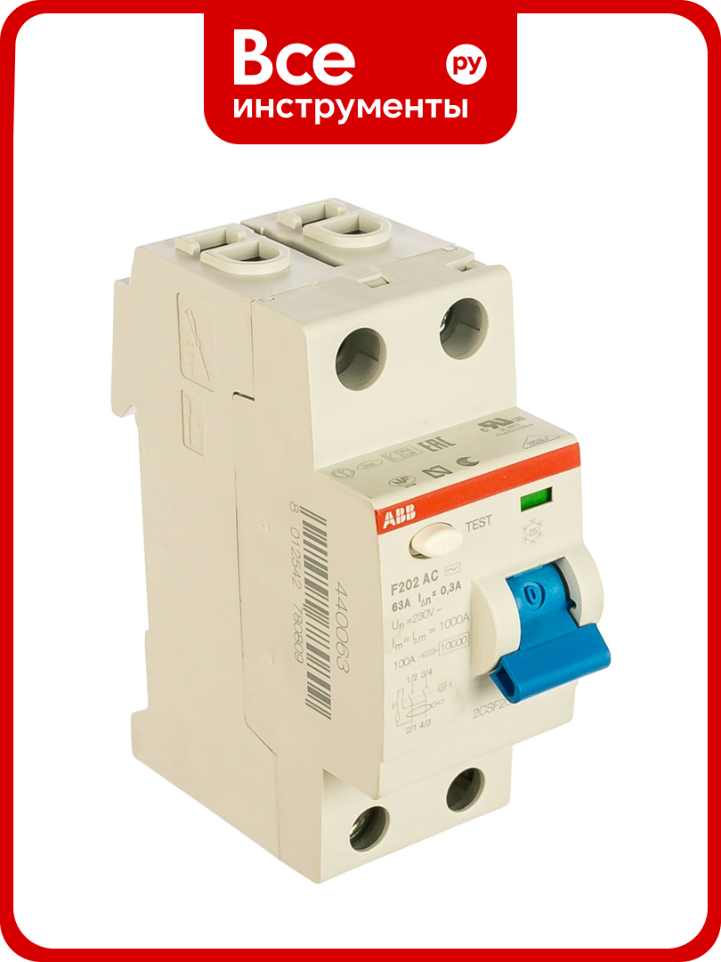 УЗО ABB 2CSF202001R3630 F202 модульный электромеханический дифференциальный автомат защиты для DIN-рейки с защитой