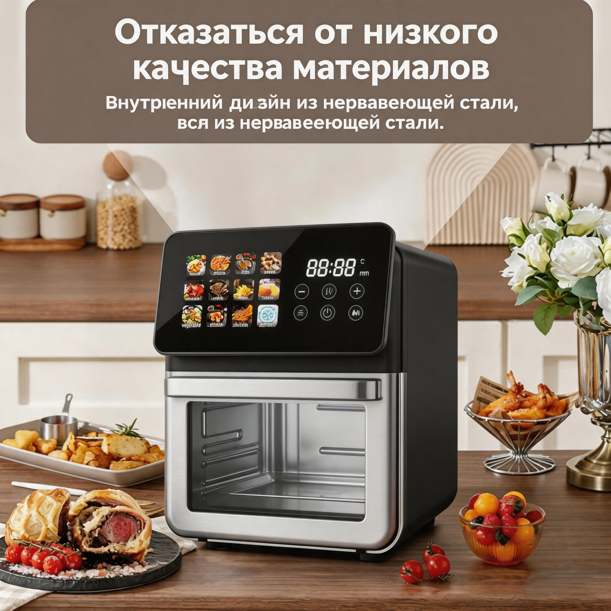 Аэрогриль, 12 программ, сенсорный экран, большое окно, 10 л, модель -9102D