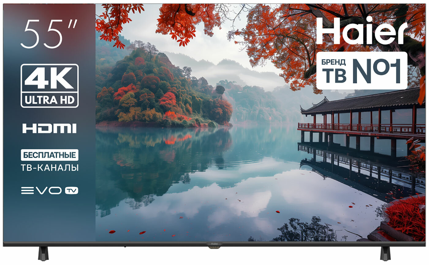 Телевизор Haier 55 LED H1, 55", 4K UHD 3840 x 2160, RU, черный