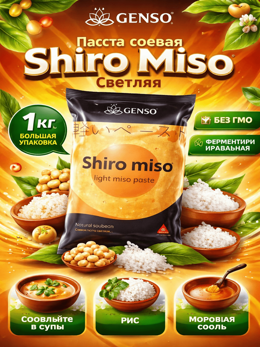 Паста соевая Genso Shiro Miso светлая, 1кг