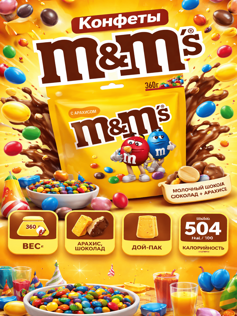 Конфеты M&M's драже с арахисом и молочным шоколадом, 360г