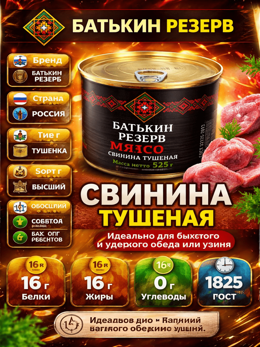 Свинина тушеная Батькин Резерв, 525г