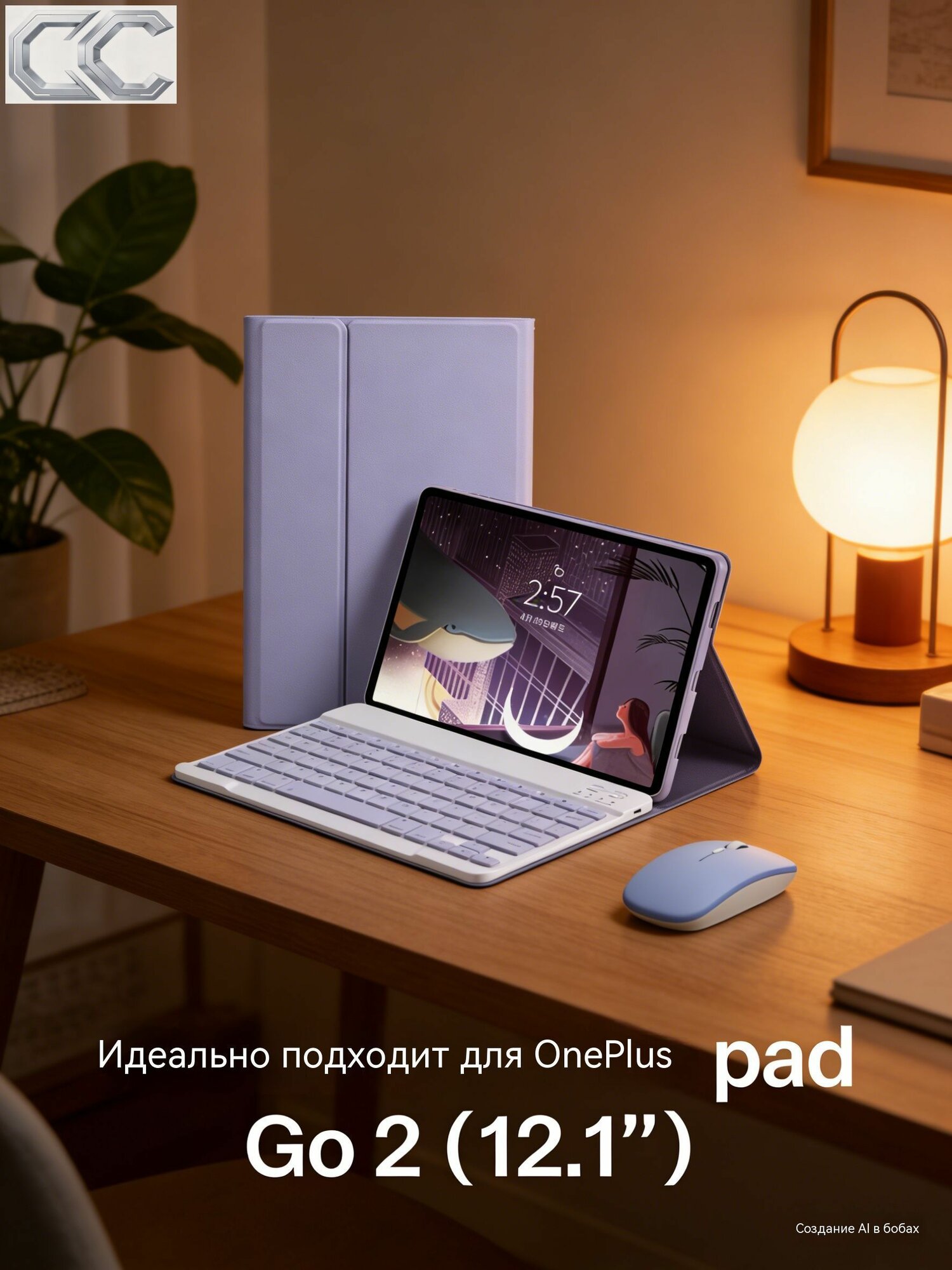Чехол с клавиатурой для OnePlus Pad Go 2 (12.1 дюйма) Беспроводная Bluetooth клавиатура с мышью, лавандовый Для работы и учебы, стильный подарок