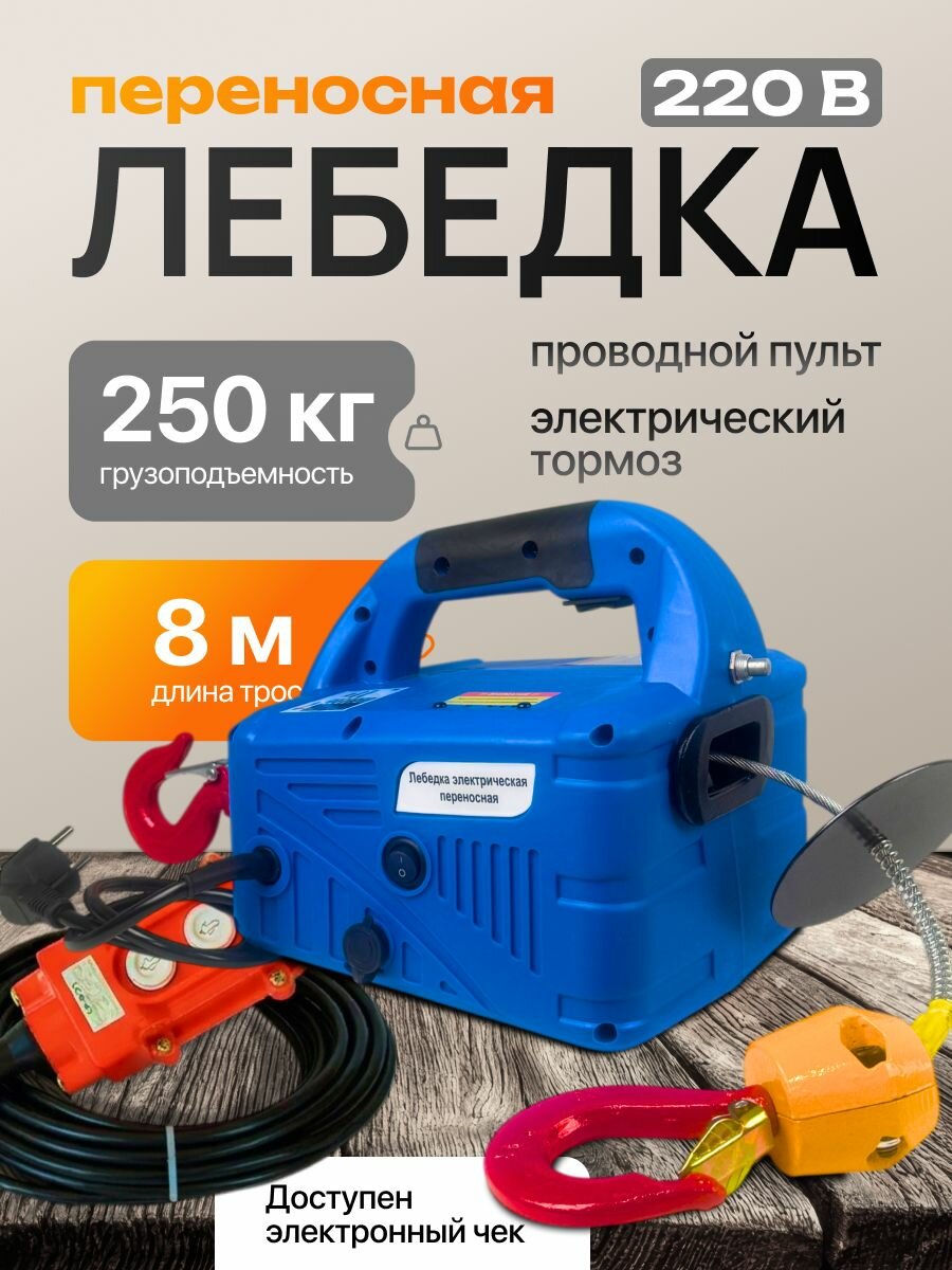 Лебедка электрическая 250кг 8м переносная 220В SQ-03 (J)