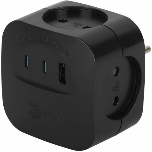 Разветвитель 4-м SP-4-3USBAC-B + 3 USB A+C со шторками 10А черн. Эра Б0069084