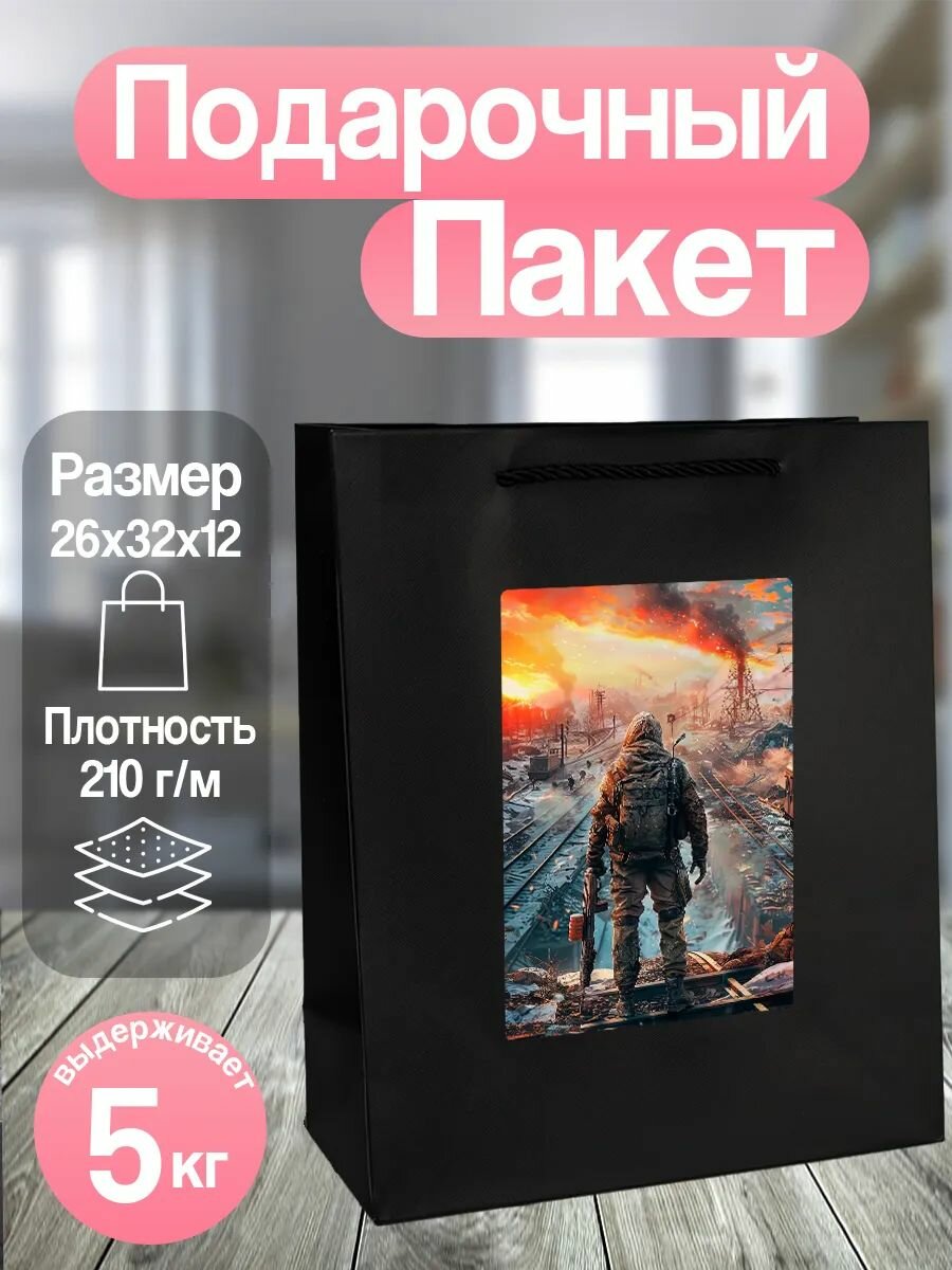 Пакет подарочный Метро 2033, упаковка для подарка, 26х31 см