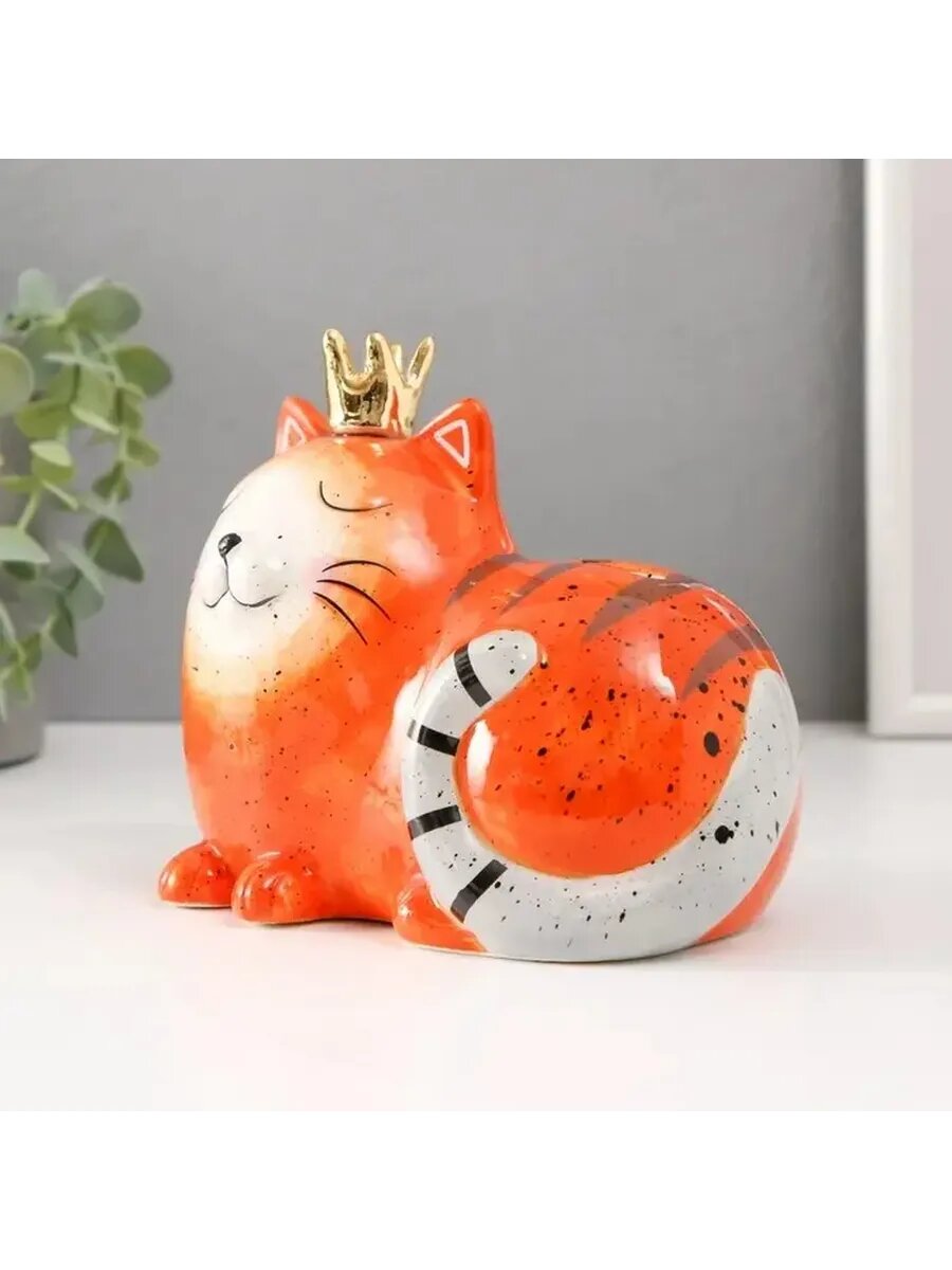 Керамическая копилка с рыжей кошкой в короне
