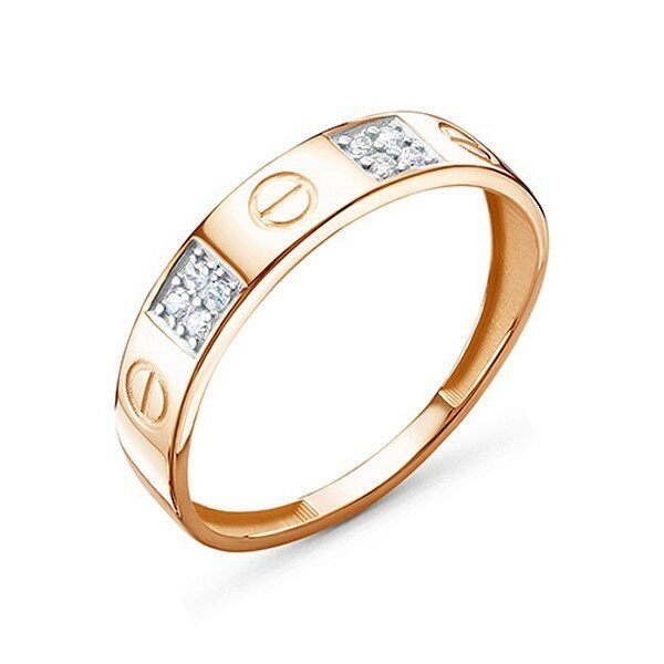 Кольцо тонкое, широкое JEWELIN, красное золото, 585 проба, фианит
