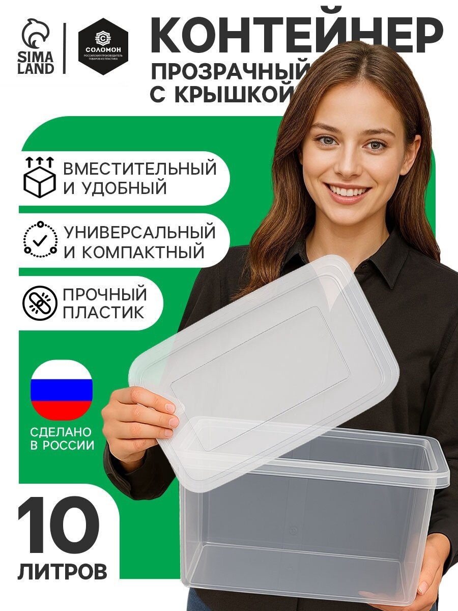 Ящик пластиковый для хранения, с крышкой, объём — 10 л, прозрачно-матовый