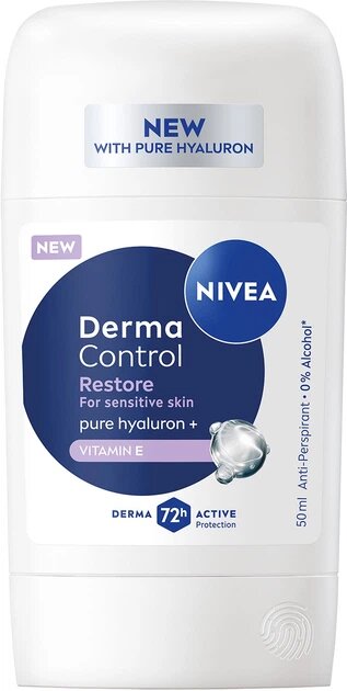 Антиперспирант стик NIVEA Derma Control, Restore, защита 72 часа, с витамином Е и гиалуроновой кислотой, 50 мл