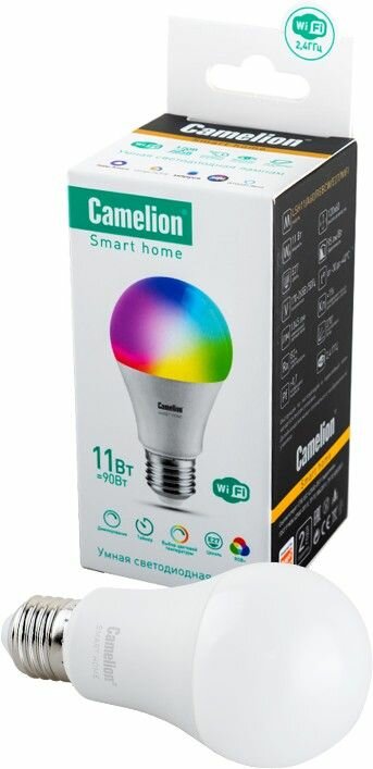 Светодиодная лампа Camelion Smart Home LSH11/A60/RGBСW/Е27/WIFI 11Вт Е27 RGB+DIM+CW 220В 14499