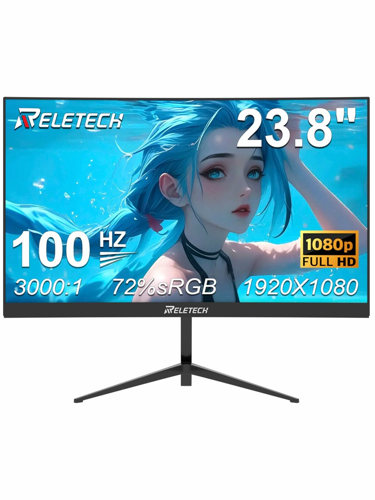 Монитор игровой Reletech L25K60, 23.8", 100 Гц, изогнутый, 1920x1080 FHD, HDMI+VGA, FreeSync, для компьютера