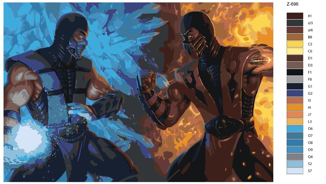 Картина по номерам Z696 "Саб Зиро и Скорпион- Мортал Комбат(Mortal Combat) 40х60
