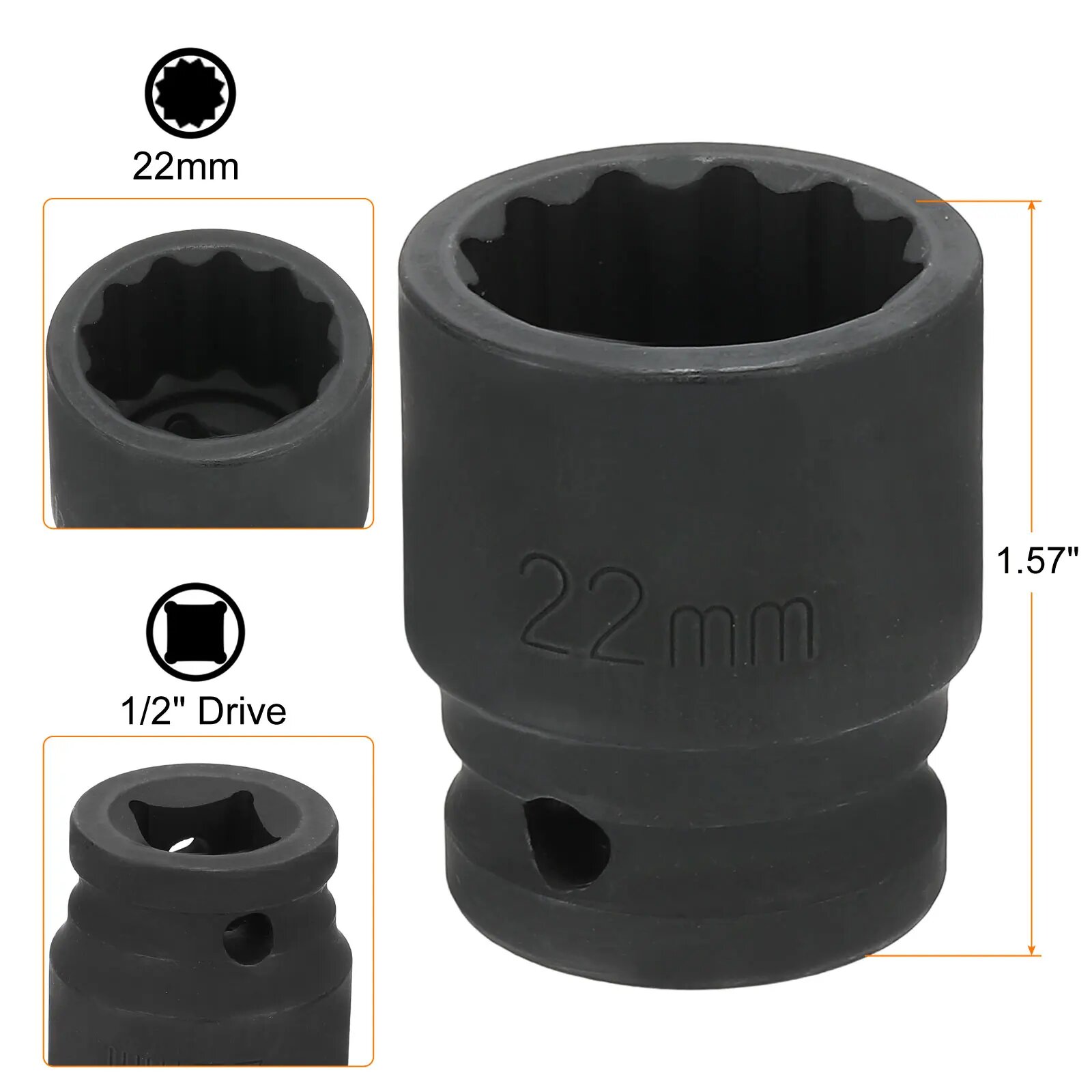 Ударная головка 1/2" 22 мм Cr-V