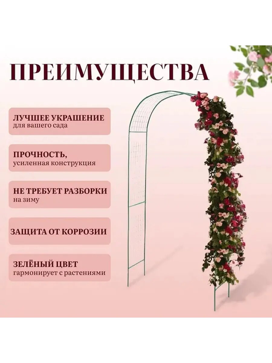 Элегантная садовая арка из металла с зеленым покрытием
