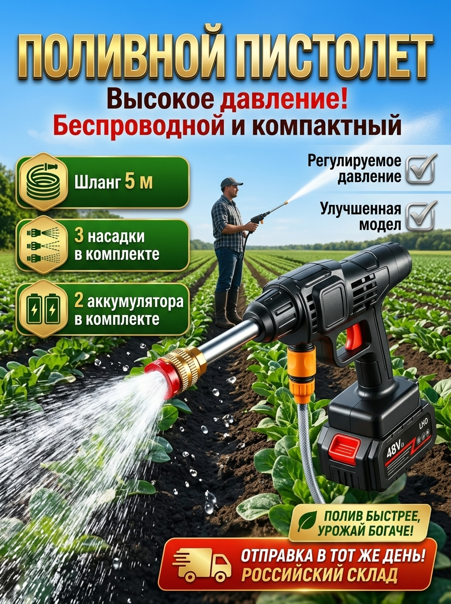 Насос аккумуляторный для полива из бочки, 48V