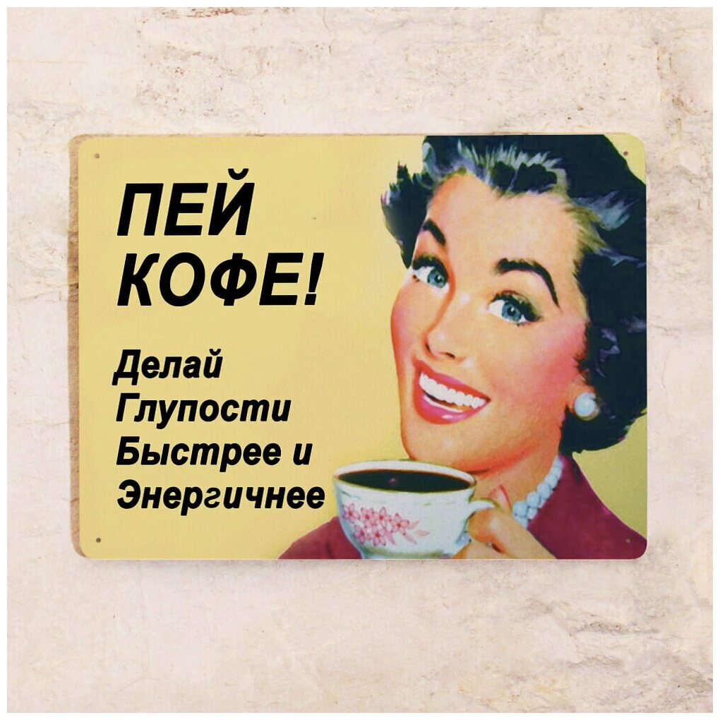 Жестяная табличка Делайте глупости быстрее и энергичнее, металл, 20х30 см