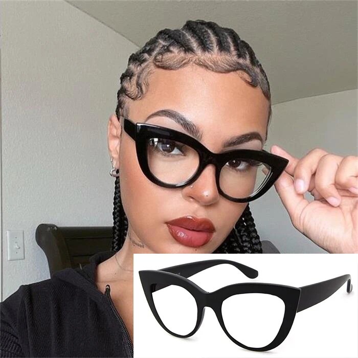 Женские очки Glocco кошачий глаз анти-синий свет +0.+6,0 black clear, Черный, +200