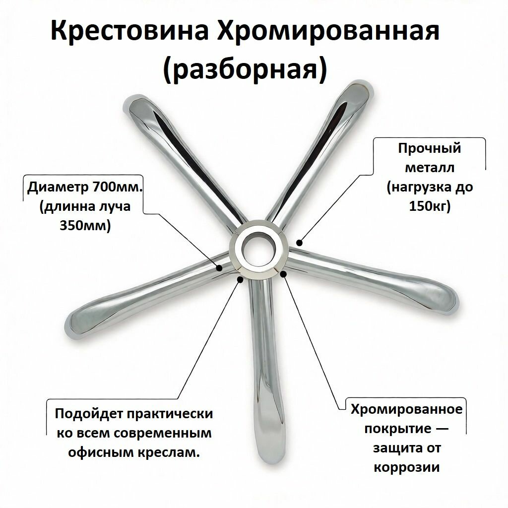 Крестовина (пятилучье) хромированное для компьютерного кресла