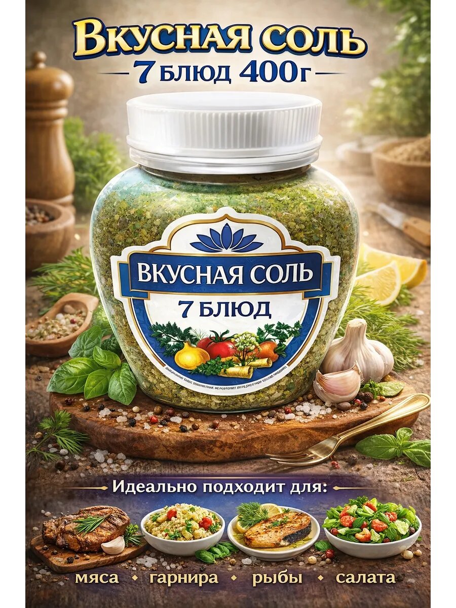 Вкусная соль "7 блюд", 1 шт. 400г