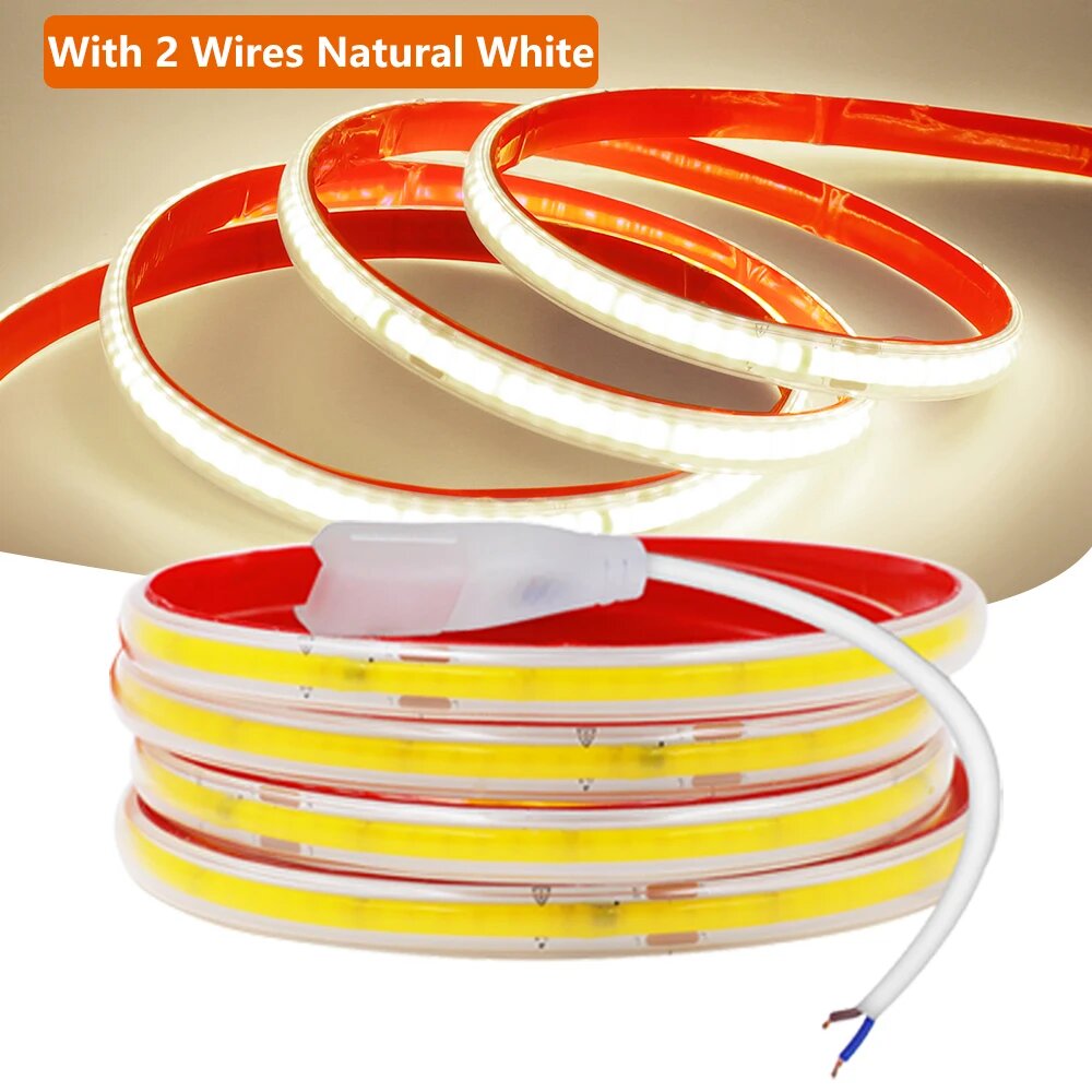 COB светодиодная лента 220В водонепроницаемая With 2 Wires Natural, 0.5m