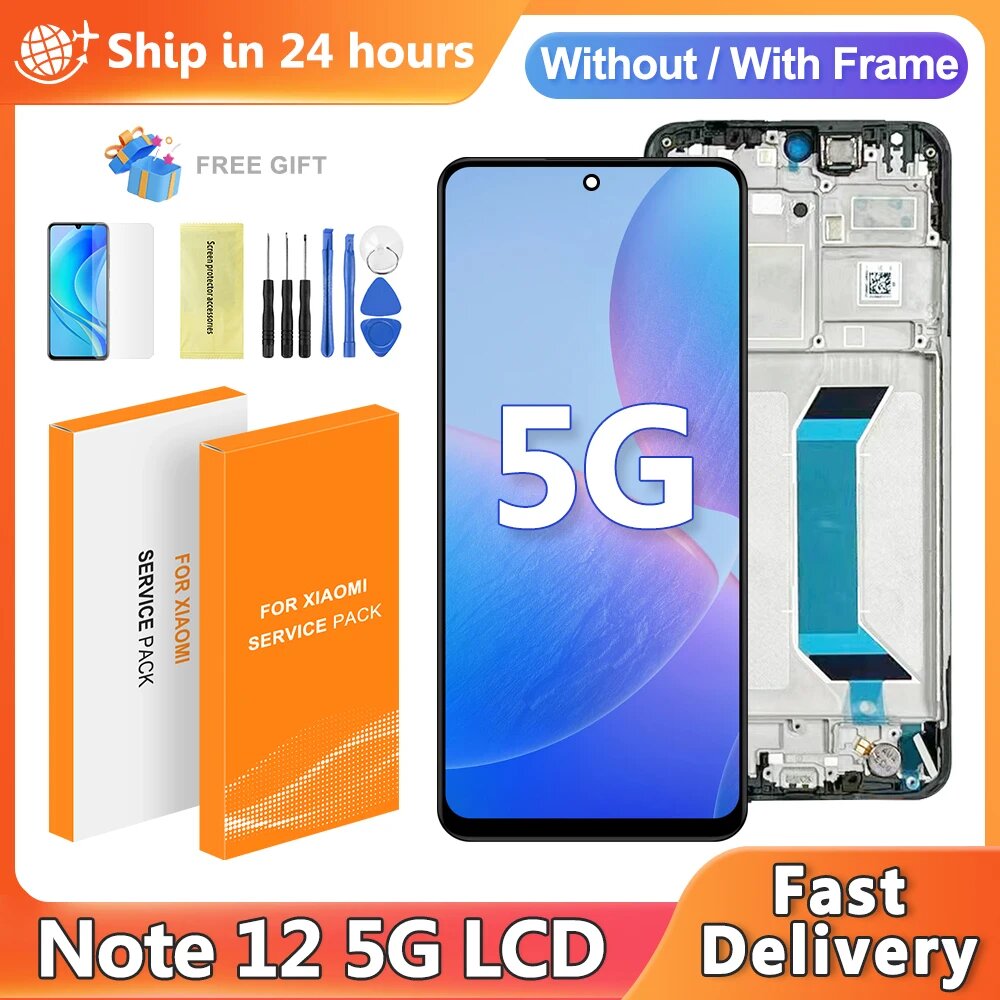 Замена экрана Note 12 для Xiaomi Redmi Note 12 4G 23021RAAEG, ЖК-дисплей с сенсорным 4G Black Frame