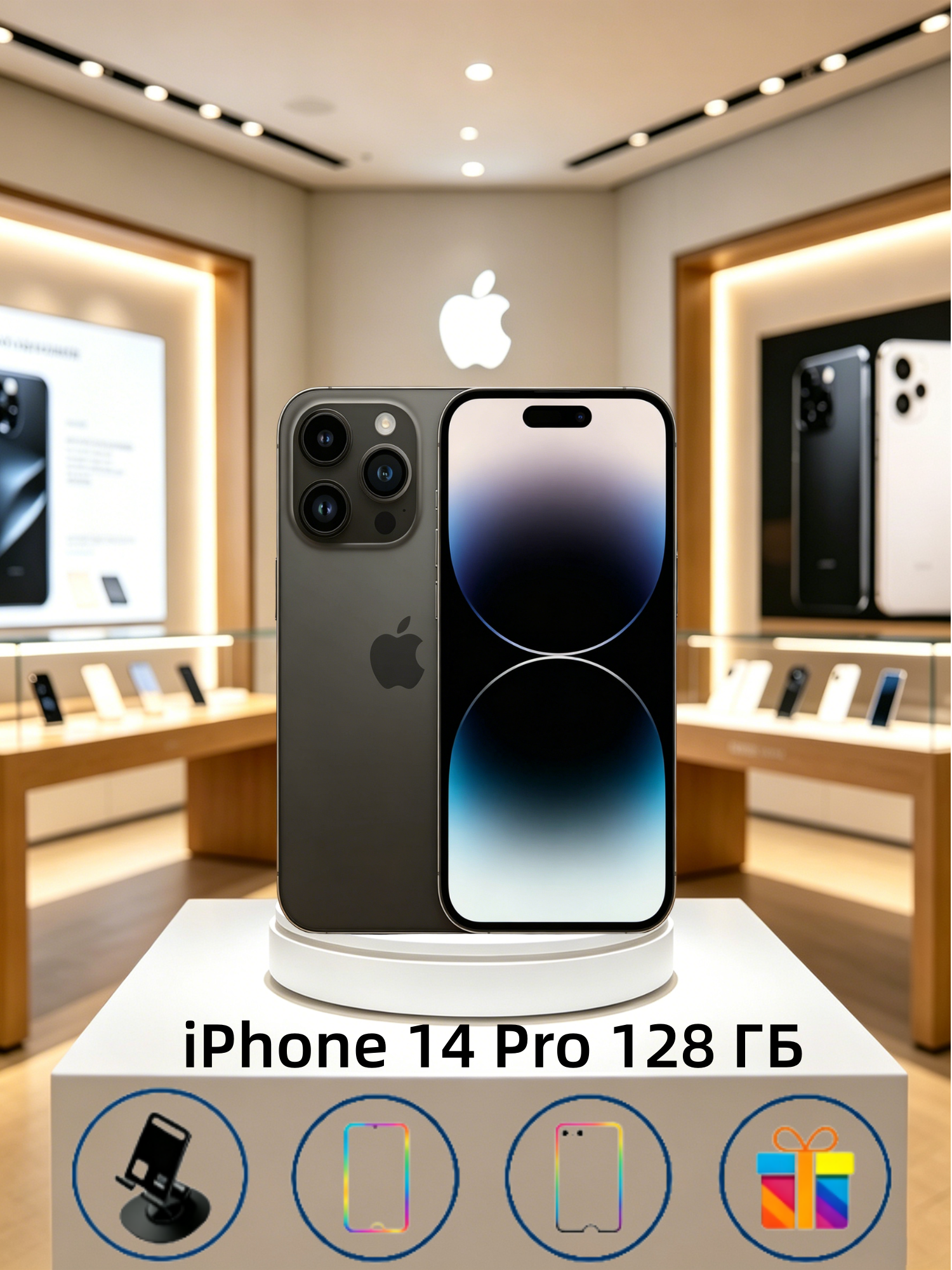 Смартфон iPhone 14 Pro 128 ГБ чёрный, 6,1 дюйма, 5G, две SIM-карты