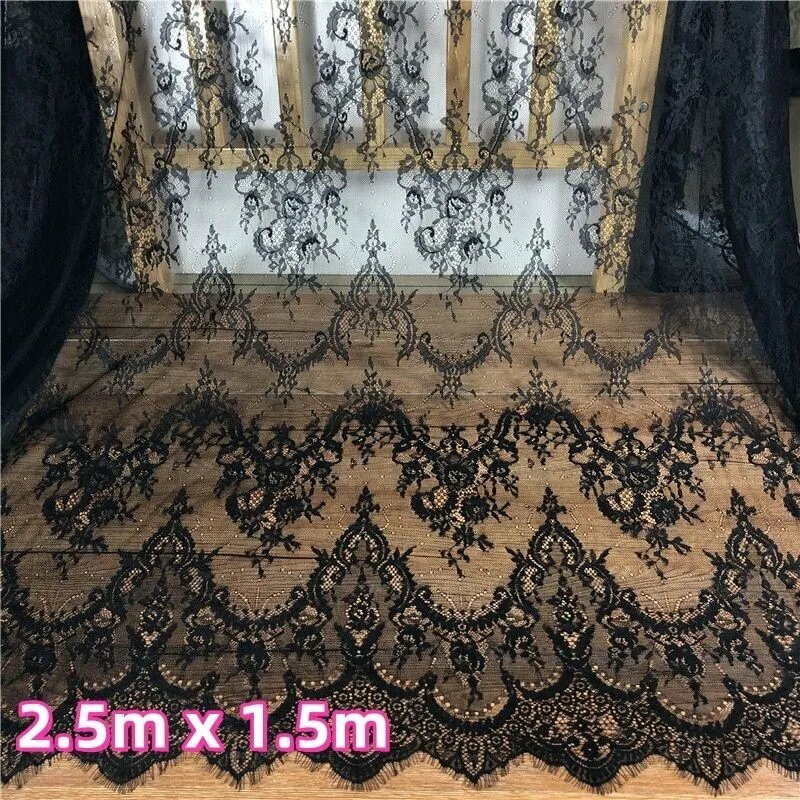 Французское кружево шантильи широкое, 1,5м x 1,5м, кружевная ткань для платьев, юбка, нижнего белья, шитья и рукоделия ML007-1.5m