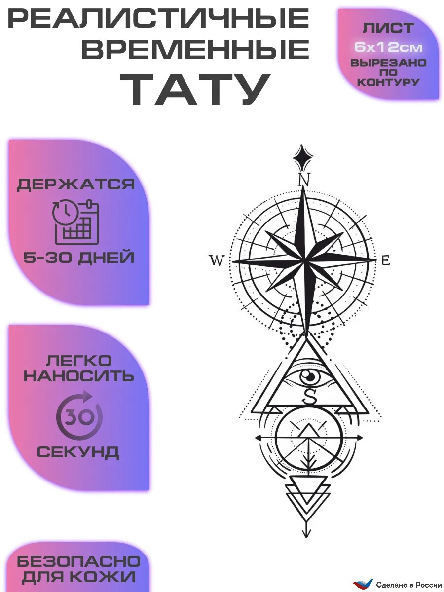 Временные татуировки, переводные тату, наклейка компас, глаз