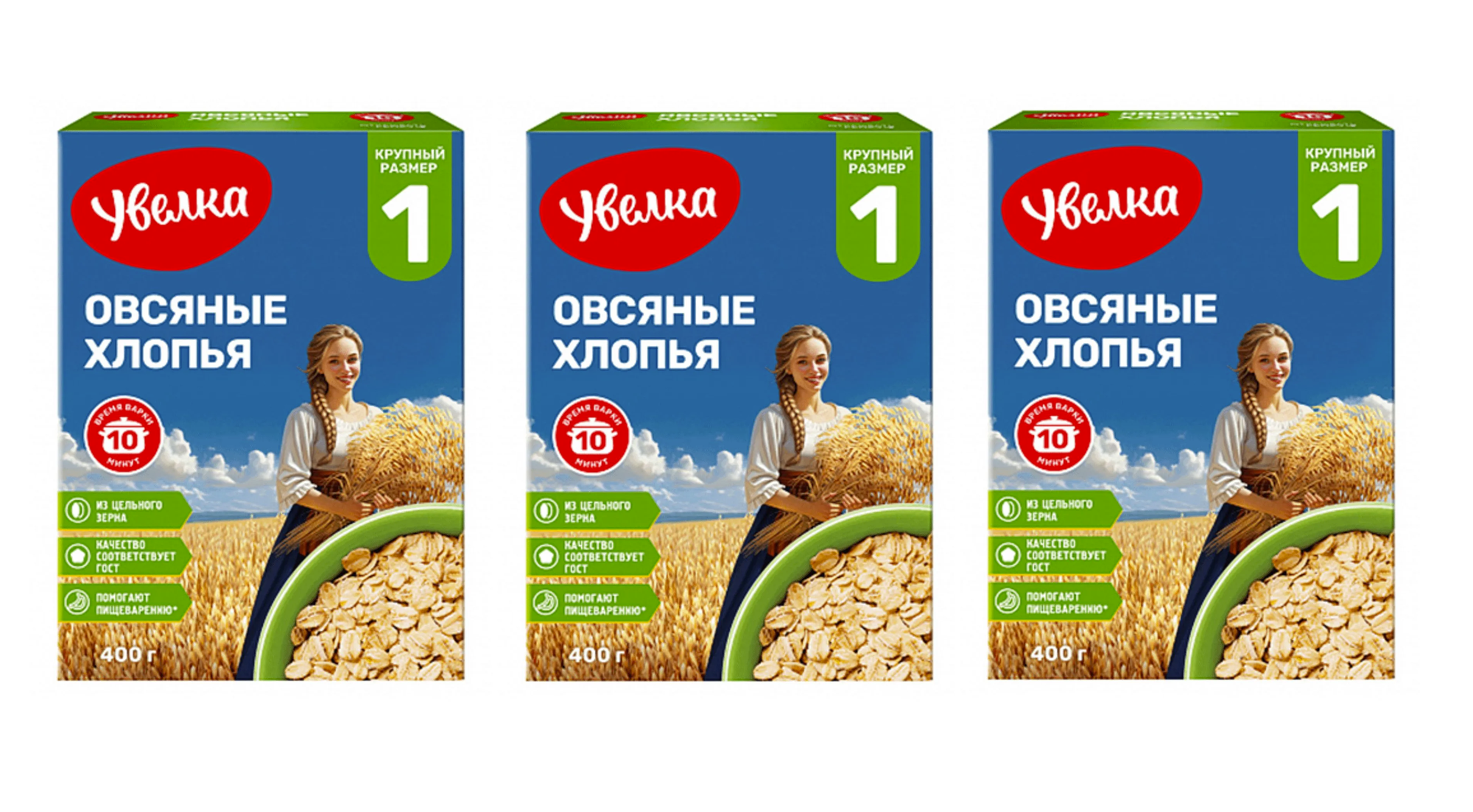 Увелка Хлопья Овсяные Традиционные, 400 г, 3 уп