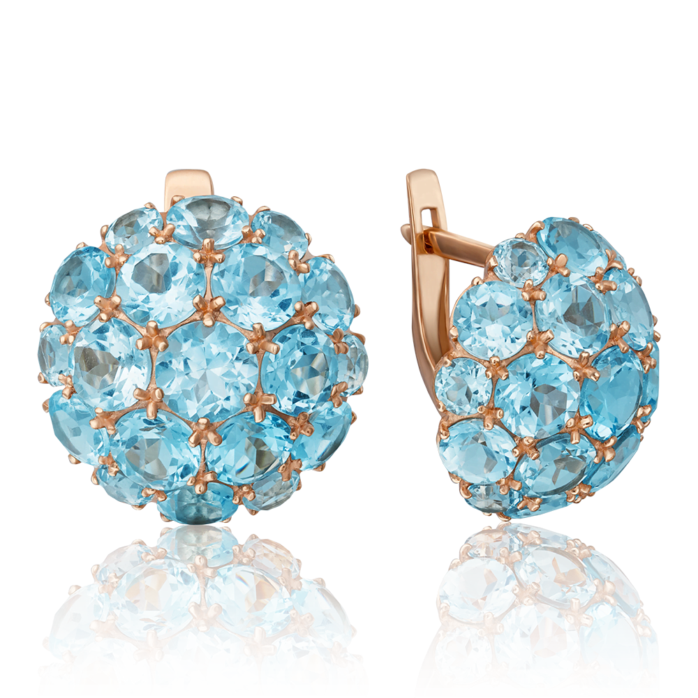 Серьги, красное золото, 585 проба, топаз
