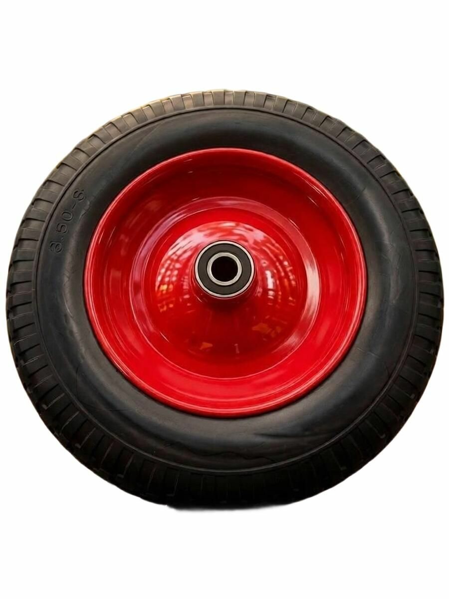 Колесо для тачки / тележки складской PU3500 14"х 3,50-8 20/80, STANDARD диск сварной красный, покрышка черная