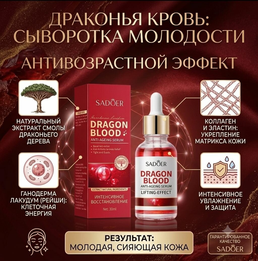 SADOER Ganoderma Lucidum Dragon Blood Сыворотка для лица омолаживающая, 30 мл