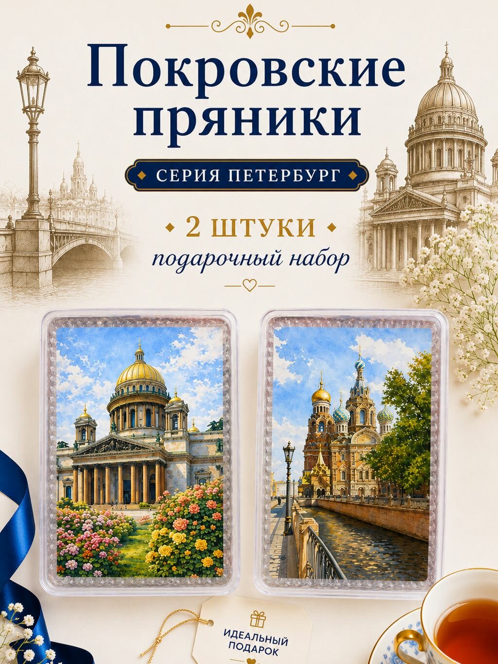 Подарочный набор покровских пряников 2 шт по 140 гр "Исаакиевский собор" и "Спас"