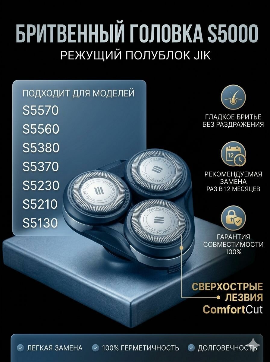 Бритвенная головка JIK S5000 для Philips Series 5000, режущий блок и лезвия ComfortCut для электробритвы S5570, S5560, S5380, S5370, S5230, S5210, S5130, запчасти для бритья