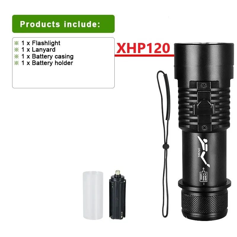 Профессиональный водонепроницаемый фонарик XHP120 26650 XHP120 A