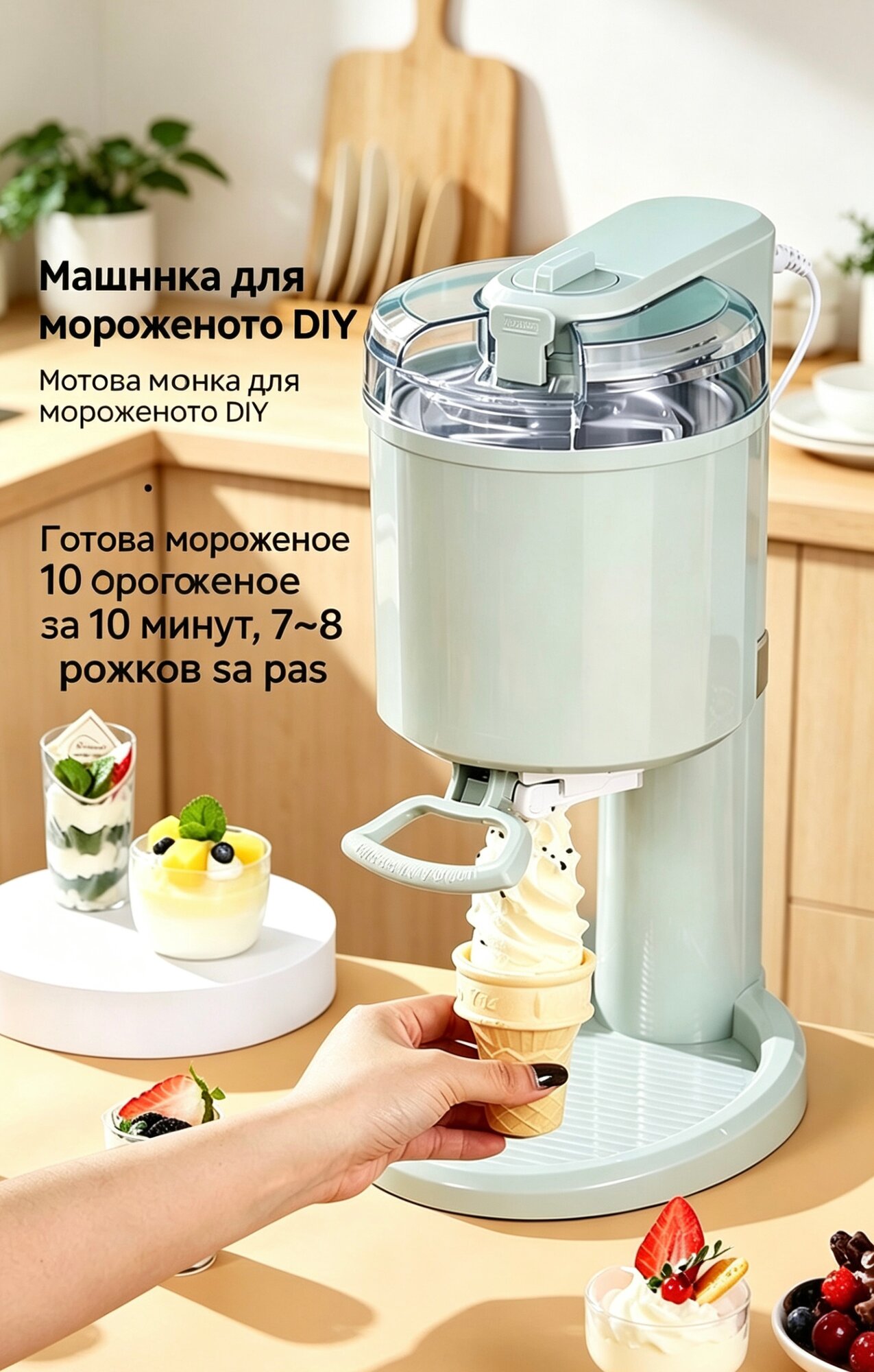 Бытовая маленькая, полностью автоматическая, детская, сделай сам, самодельная машина для мороженого с конусом 1000 мл