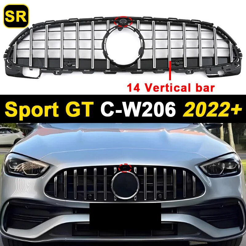 Для 2022+ W206 C Class Mercedes Benz C200 C220 C260 C300 C43 C63 GT AMG Бампер Mesh Racing Решетка с отверстием для камеры