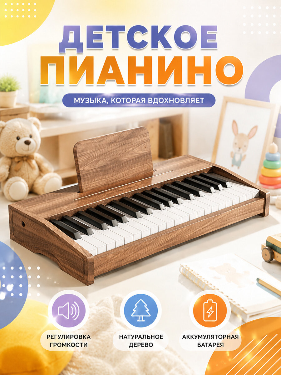 Мини-портативное электрическое пианино, музыкальный инструмент из натурального дерева для развития ребенка