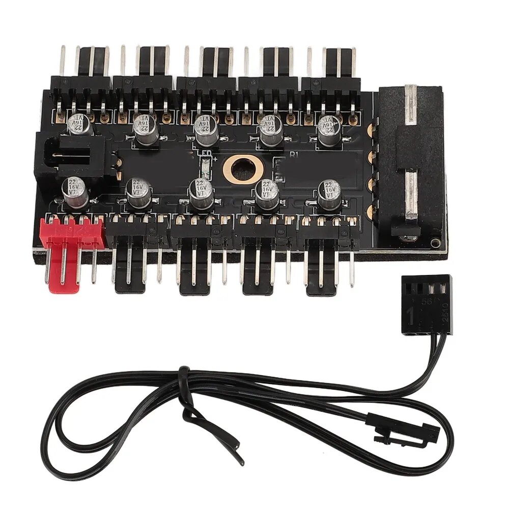 10-портовый PWM-хаб для вентиляторов 12V 4-pin, распределитель кулеров корпуса и процессора, питание через Molex 4-pin