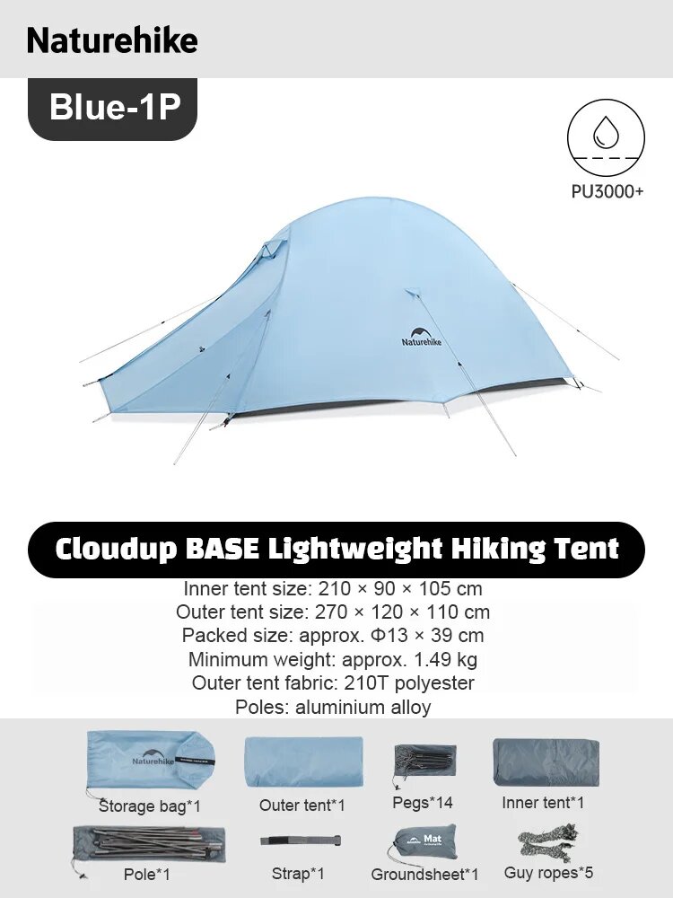 Naturehike CloudUp Base Треккинговая палата 1-2 человек розовая/синяя Голубой, Blue 1P